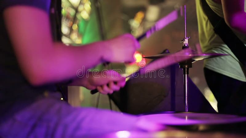 Side View of the Playing Drummer, Drums and Drum-plates. Stock Video ...