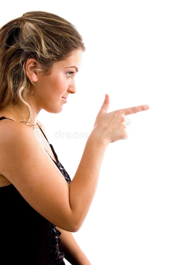 Side View of Pointing Female Stock Photo - Image of pretty, indicating ...