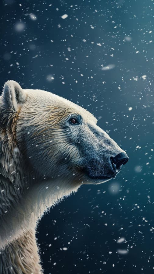 Side View of a Polar Bear in Falling Snow Stock Photo - Image of ...