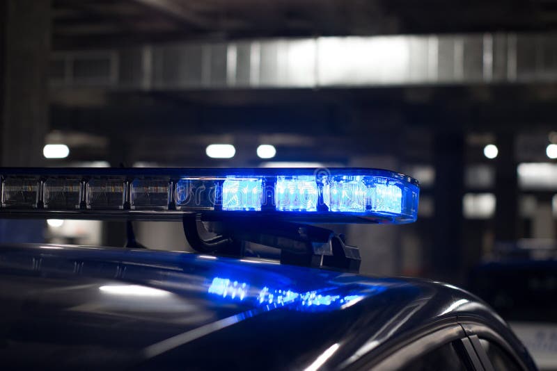 Side View of Police Lights in Blue Stock Photo - Image of criminal ...