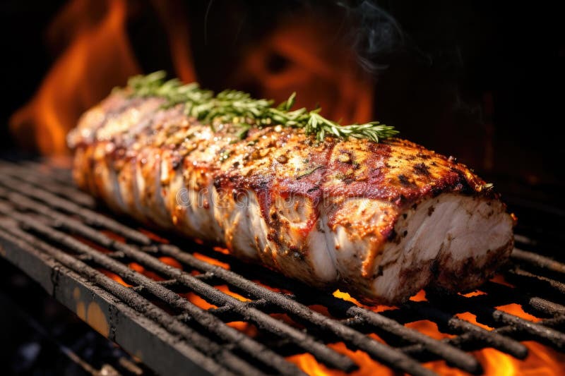 Side View of a Pork Loin Grilling Over an Open Flame Stock Image ...