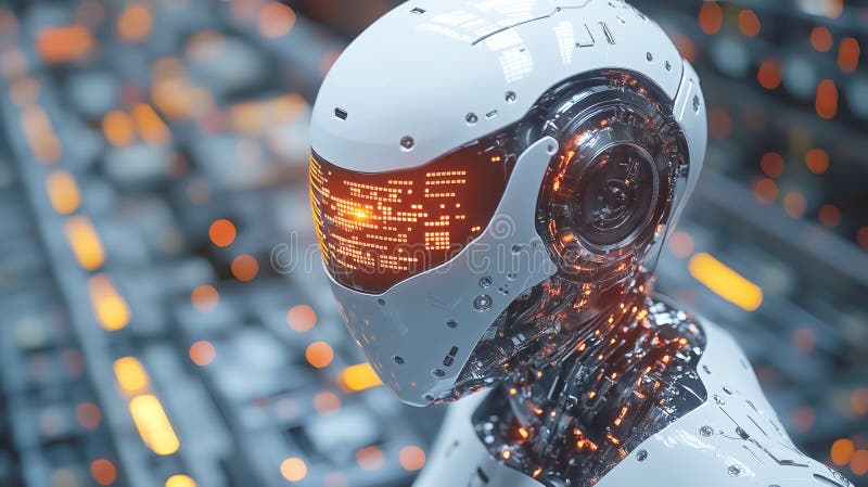 Side View Portrait of an Android at the Workplace Stock Illustration ...