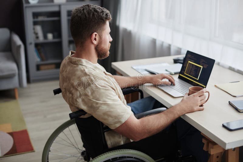 Man with Disability Using Computer in it Career Stock Image - Image of ...