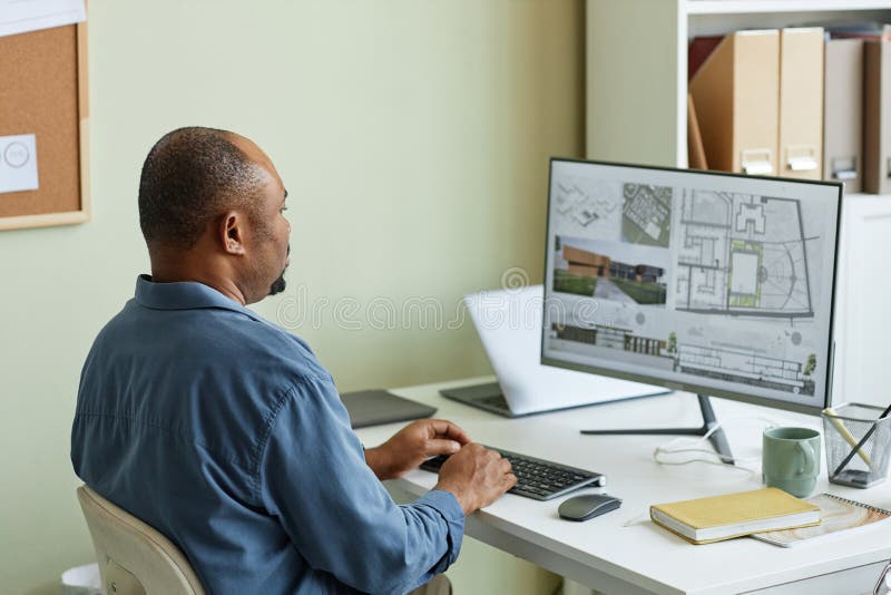 Black Man As Architect Using Computer Stock Image - Image of computer ...