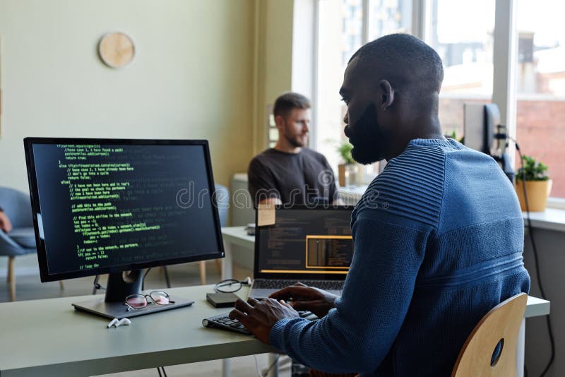 Black Young Man Writing Code Stock Image - Image of code, technology ...