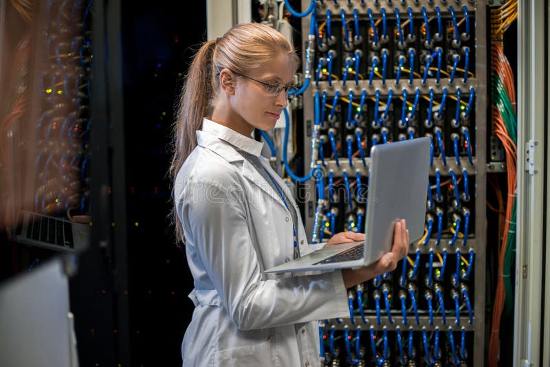 Woman Working with Supercomputer Stock Image - Image of laptop ...
