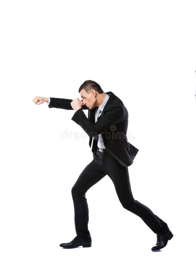 Side View Portrait of a Businessman Punching Stock Photo - Image of ...