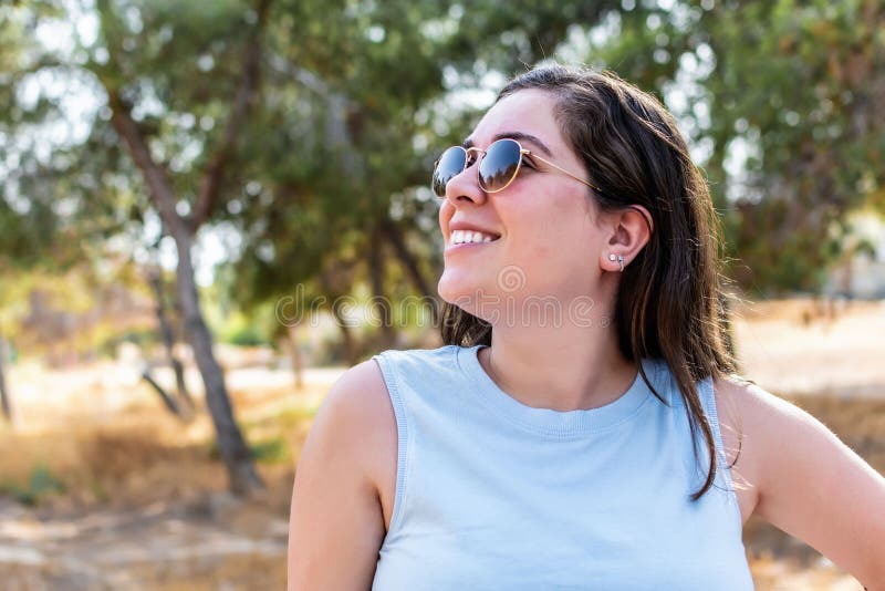 Side View Portrait of a Caucasian Woman Smiling Stock Photo - Image of ...