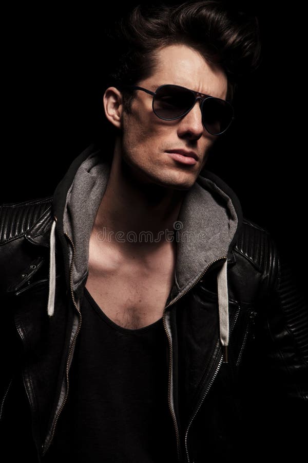 Side View Portrait of a Cool Man in Leather Jacket Stock Photo - Image ...