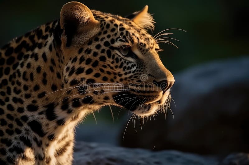 Side View Portrait of Leopard Stock Illustration - Illustration of ...