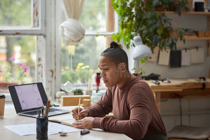 Modern Female Artist Working in Studio Stock Image - Image of jeweler ...