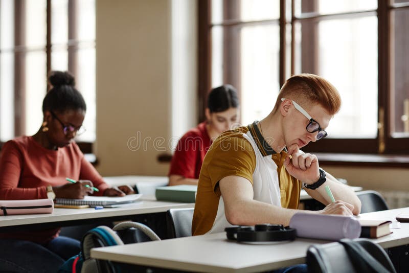 Side View of College Class stock image. Image of people - 246996833
