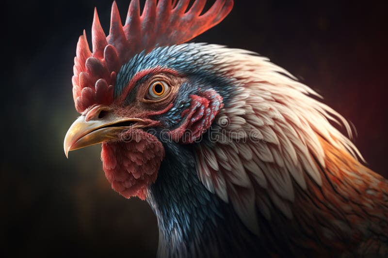 Side View Portrait of a Rooster with a Red Crest and Beak. Birds ...
