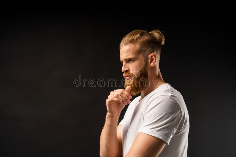 Side View Portrait of Thinking Stylish Young Man Looking Away. Stock ...