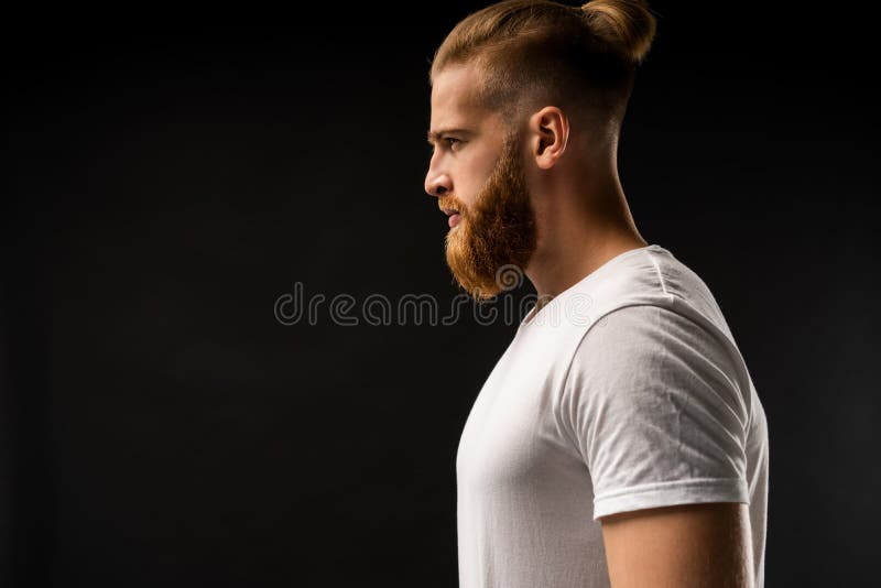 Side View Portrait of Thinking Stylish Young Man Looking Away. Stock ...