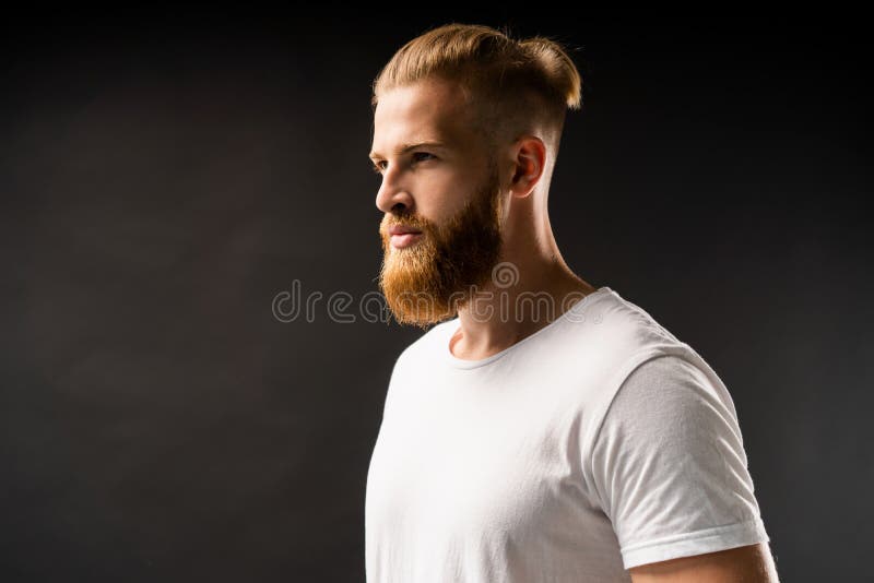 Side View Portrait of Thinking Stylish Young Man Looking Away. Stock ...