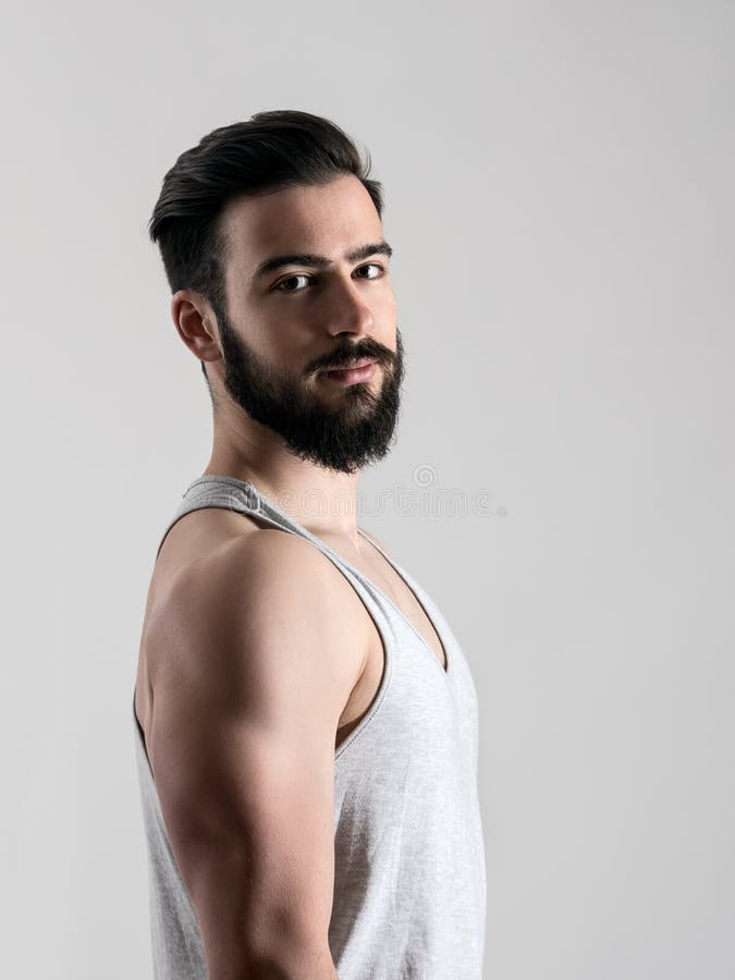 Side View Portrait of Young Fit Athlete in Tank Top Stock Photo - Image ...