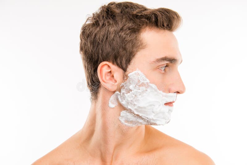 A Side-view Portrait of Young Man with Shaving Foam Stock Photo - Image ...