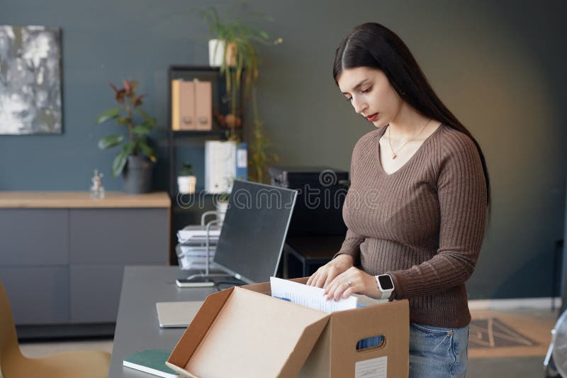 Woman Sorting through Documents in Folder Box at Office Workplace Stock ...