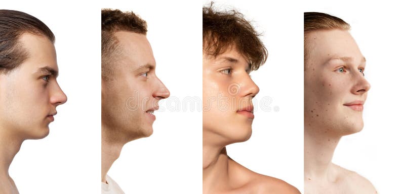 Side View Portraits of Four Different Man of Diverse Age Posing Over ...