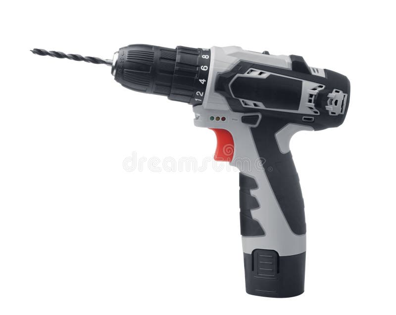 Side View of Power Cordless Drill Stock Image - Image of keyless, white ...