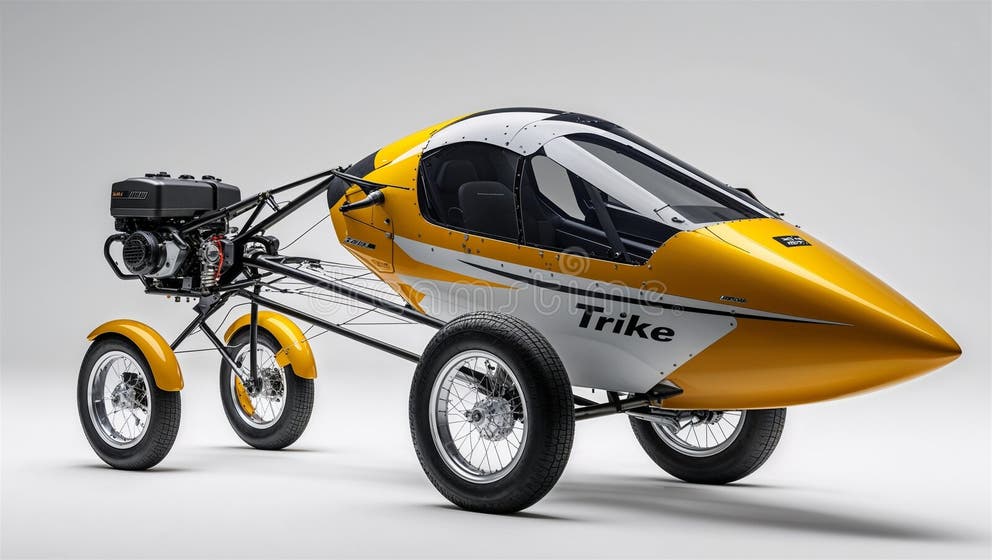 Side View of a Powered Hang Glider Trike with Control Frame and Engine ...