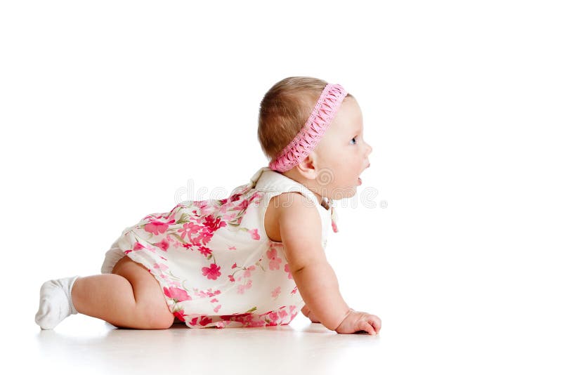 Side View of Pretty Crawling Baby Girl Stock Image - Image of beautiful ...