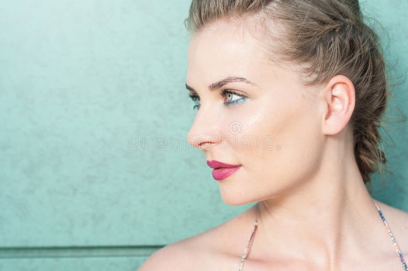 Side View of Pretty Girl Posing with Summer Look Stock Image - Image of ...