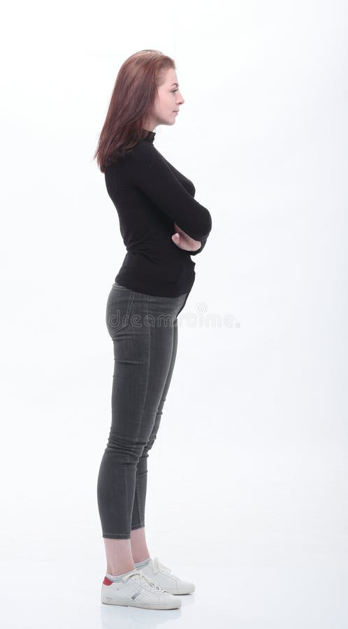 Side View . Pretty Young Woman Looking Forward Stock Photo - Image of ...