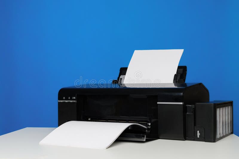 Top View of the Printer on a Blue Background. Multifunction Printer ...
