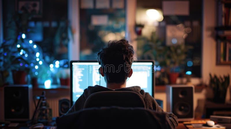 Side View Of Software Developer Coding Program Or Engineering Prompt Aig42 Stock Image Image