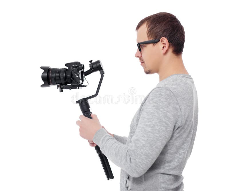 Side View of Professional Videographer Using Dslr Camera on Gimbal ...