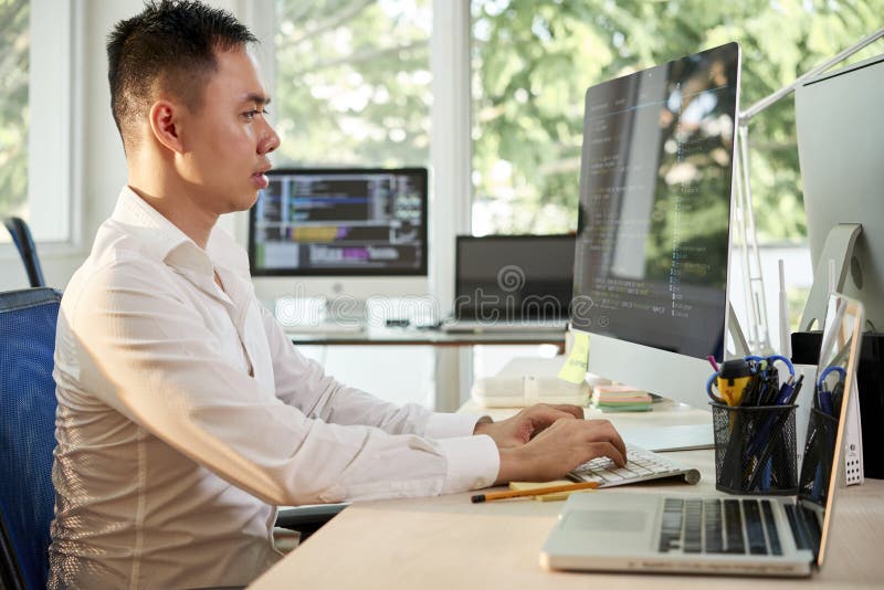 Programmer Coding on Computer Stock Photo - Image of business, serious ...