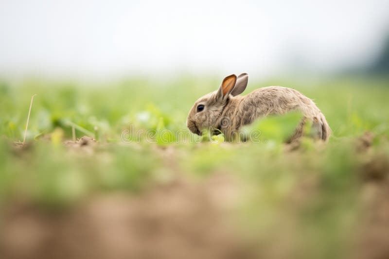 Side View of Rabbit Burrowing in Field Stock Image - Image of rabbit ...