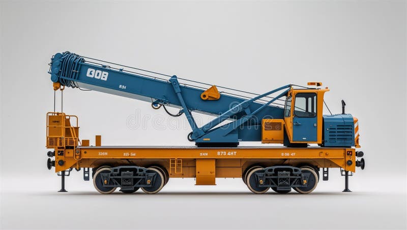 Side View of a Rail Crane Car with Short Boom Arm and Flatbed Base ...