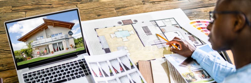 Real Estate Designer Working on Computer Stock Image - Image of drawing ...