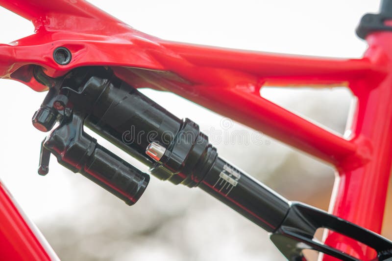 Side View of a Rear Shock of a Modern Mountain Bicycle Attachment Point ...