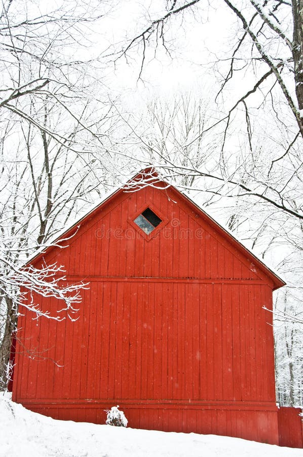 Side View of Red Barn in Winter Stock Image - Image of maple, sugar ...
