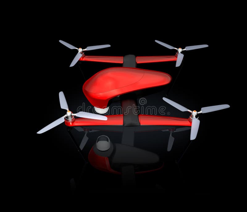 Side View of Red Drone Isolated on Black Background Stock Photo - Image ...