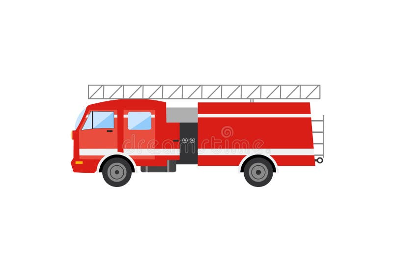 Side View of a Red Fire Truck. Vector Illustration Fire Engine. Stock ...