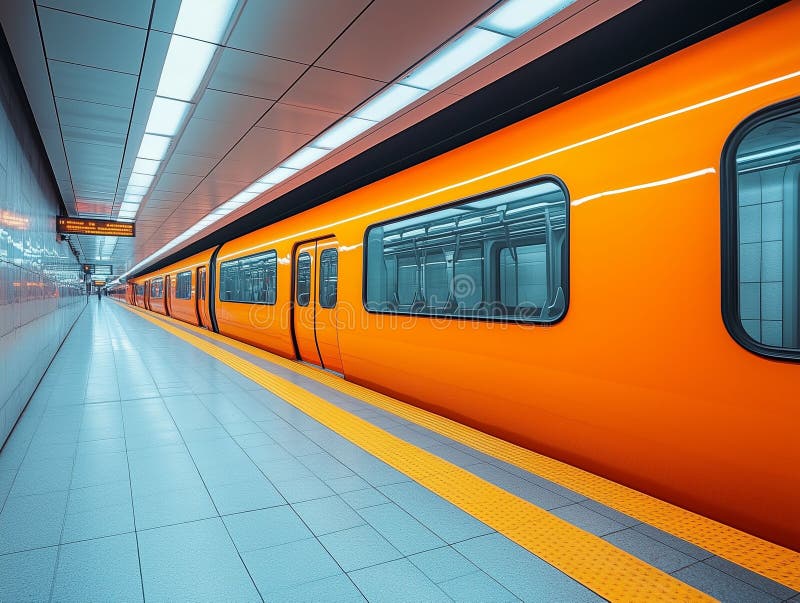 Red Subway Train Passing by Station Stock Illustration - Illustration ...