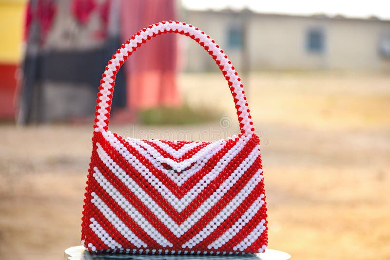Side View of a Red and White Beaded Bag. Bag Made with Beads ...