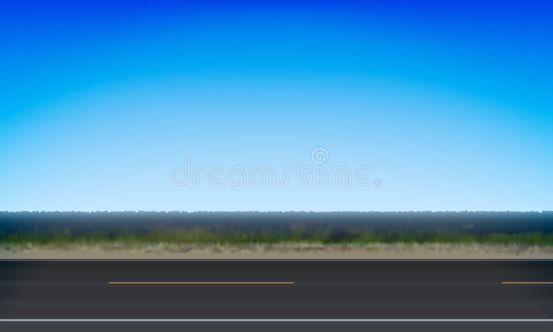 Side View of a Road Roadside Green Meadow and Clear Blue Sky Background ...