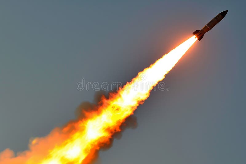 Side View of Rocket Blasting Off with Fire Trail Stock Image - Image of ...