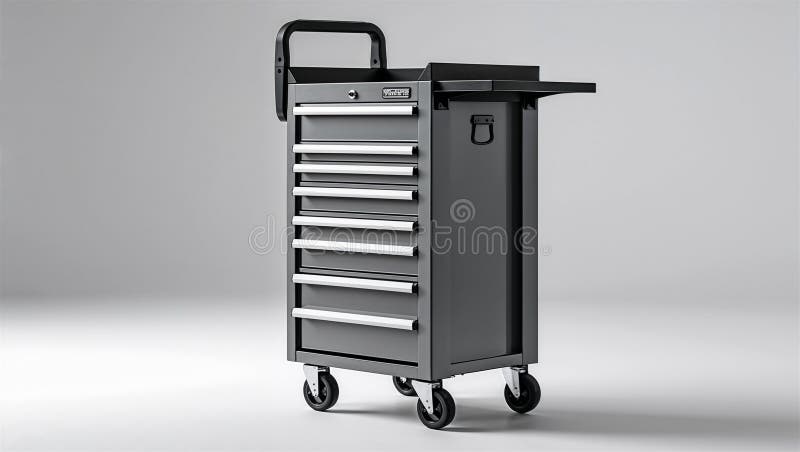 Side View of a Rolling Tool Cabinet Cart with Drawers and Handle ...