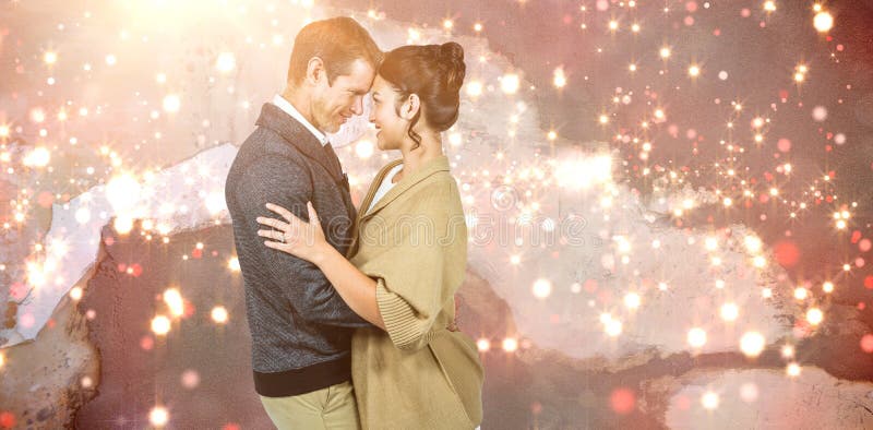 Composite Image of Side View of Romantic Couple Hugging Stock Image ...