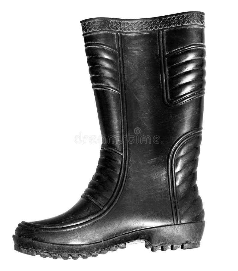 Side View Rubber Black Boots Isolated on White Background with Clipping ...