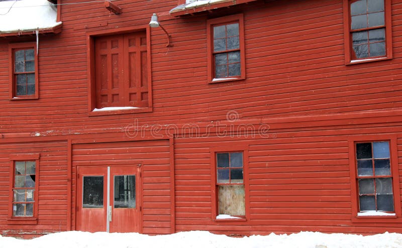 Side View of Rustic Red Barn on Snowy Day Stock Image - Image of ...