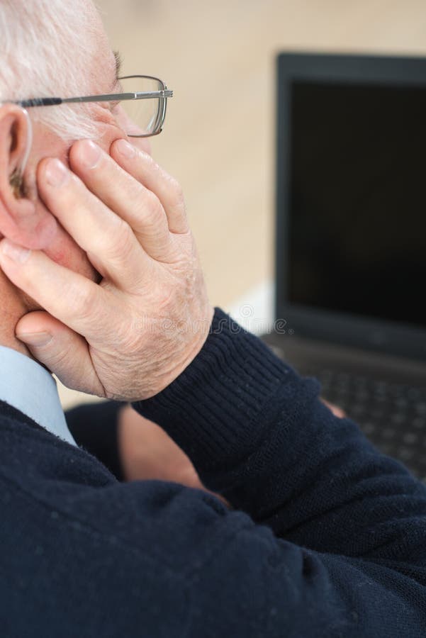 Side View Sad Senior Man Hand Stock Photo - Image of hand, hair: 104028024