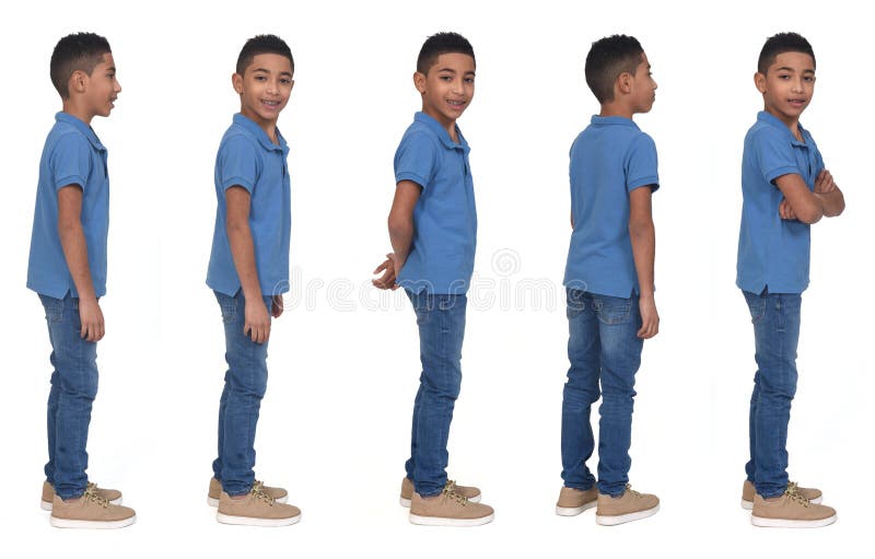Side View of Same Boy Various Poses on White Stock Image - Image of ...